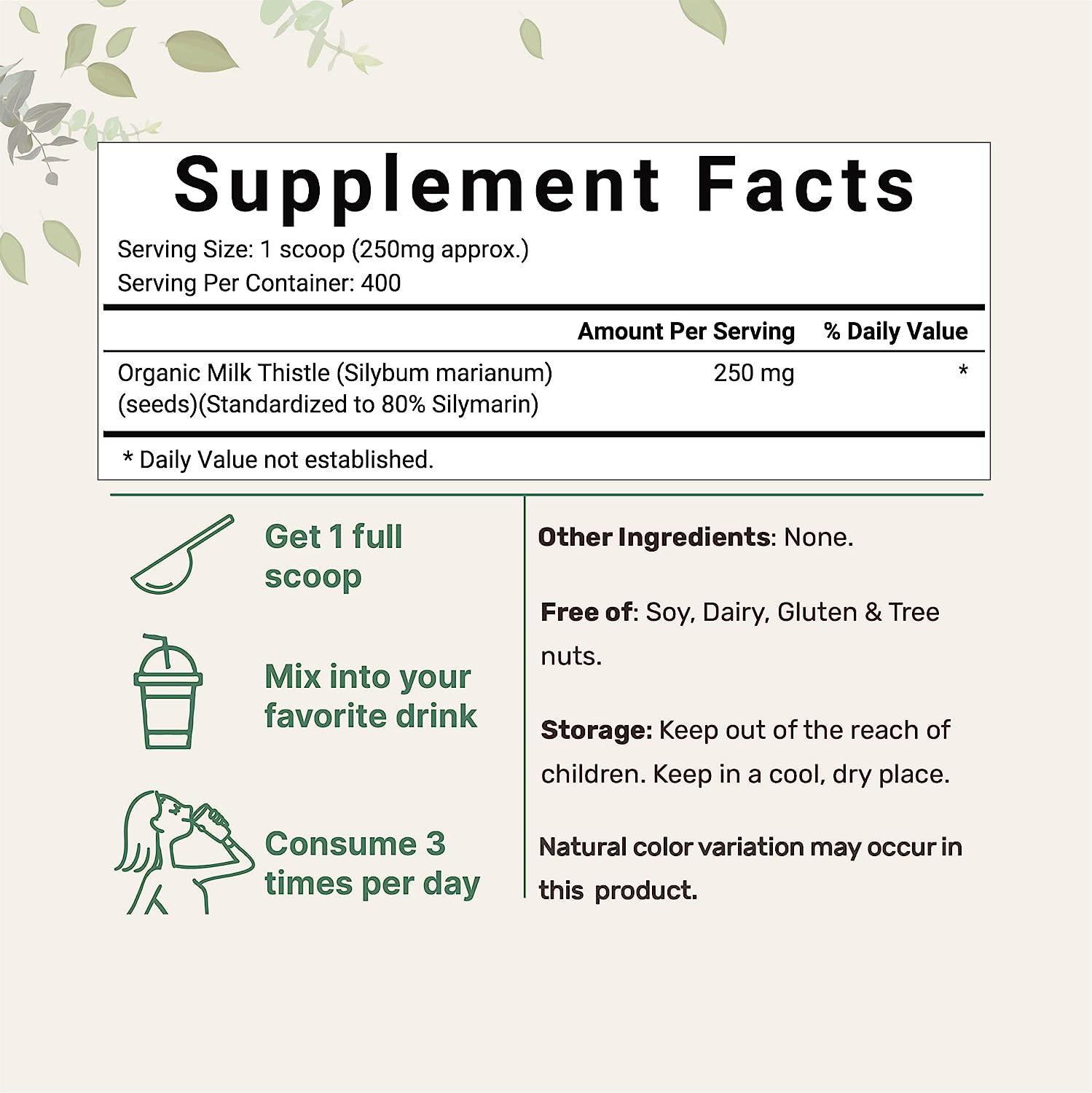 Organic Milk Thistle Extract Powder - 3.5oz | 80% Silymarin | Liver ...