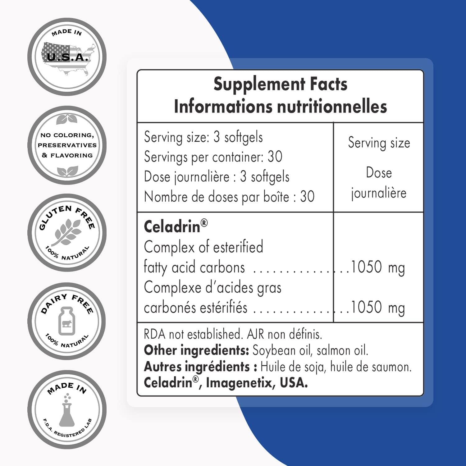 Supersmart Celadrin 350mg Softgel Capsules - Joint Support with Carbon Fatty Acids - Non-GMO ...