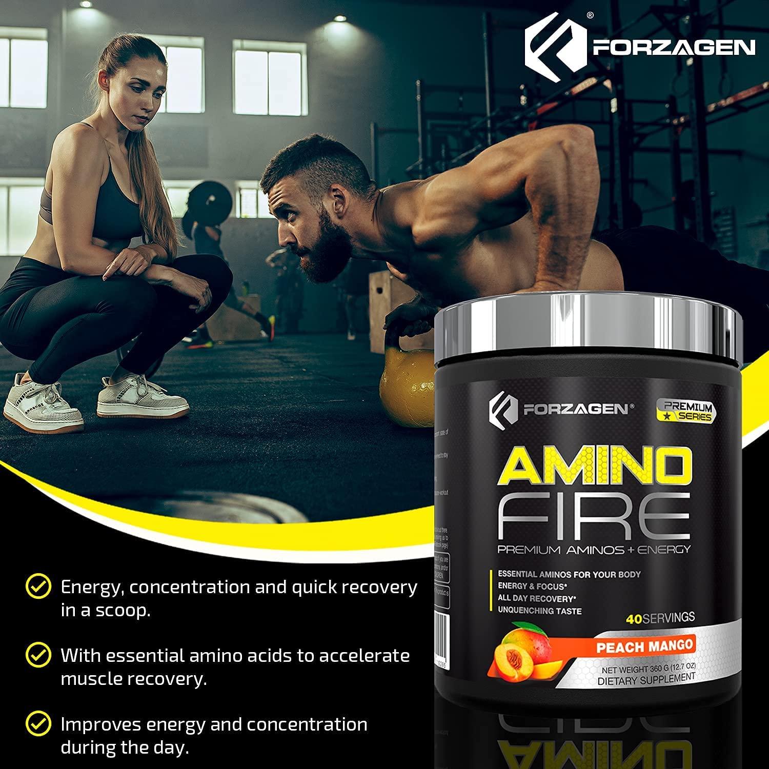 Forzagen Amino Fire 40 Servings Energy Blend with BCAAs - Peach Mango ...