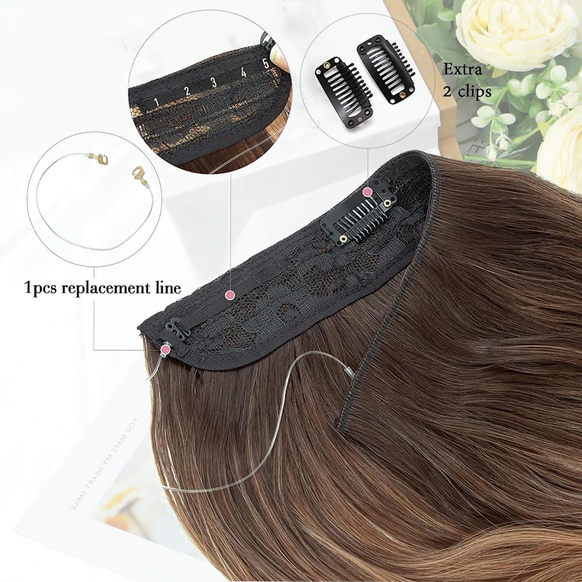 Invisible Wire Hair Extension 12 inch Wavy Light Ash Brown with ...