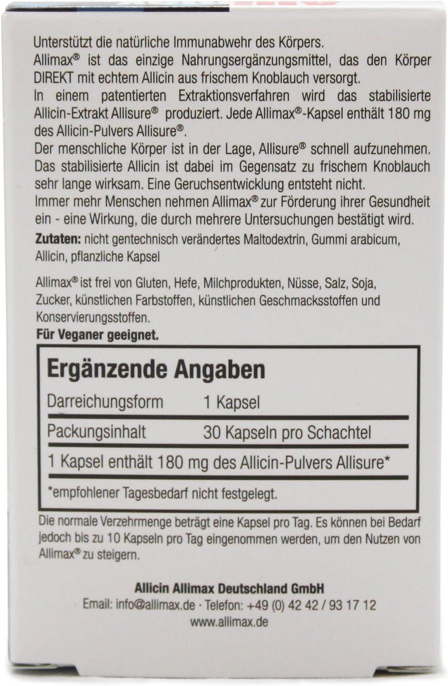 Allimax30 Capsules - Original 100% Stabilized Allicin - Odorless Garlic ...