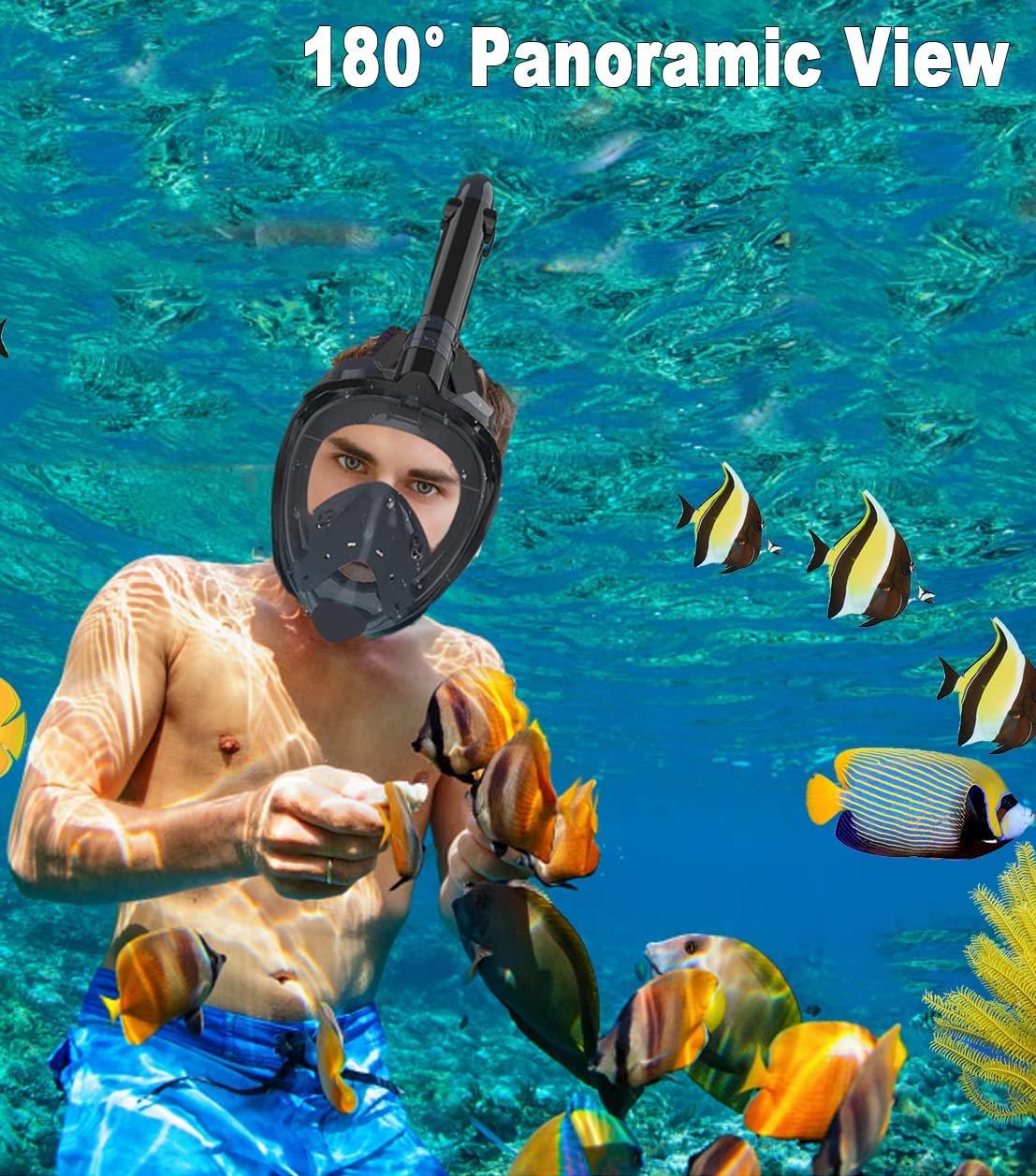 OUSPT Full Face Snorkel Mask with Detachable Camera Mount - Panoramic ...