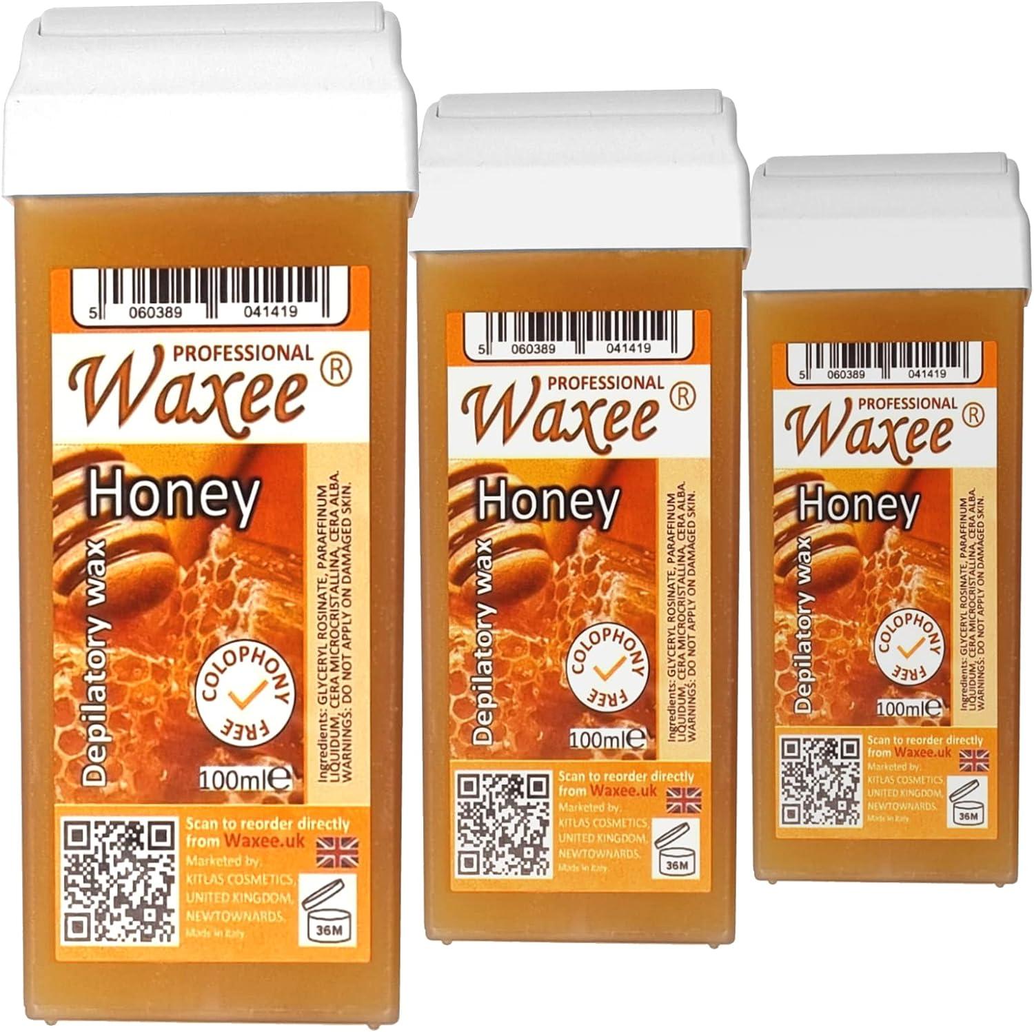 Waxee 3 x 100ml Honey Roll On Cartridges + 50 Waxing Strips - Wide ...