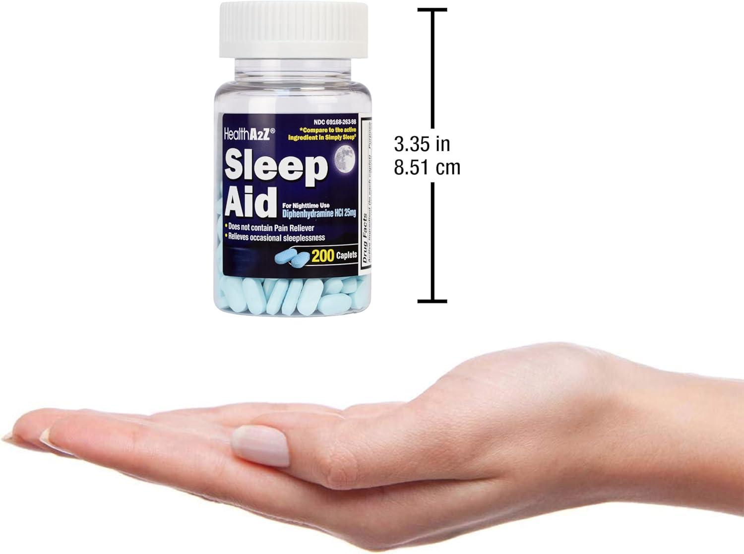 HealthA2Z Sleep Aid 200 Caplets | Diphenhydramine HCl 25mg | Non-Habit ...
