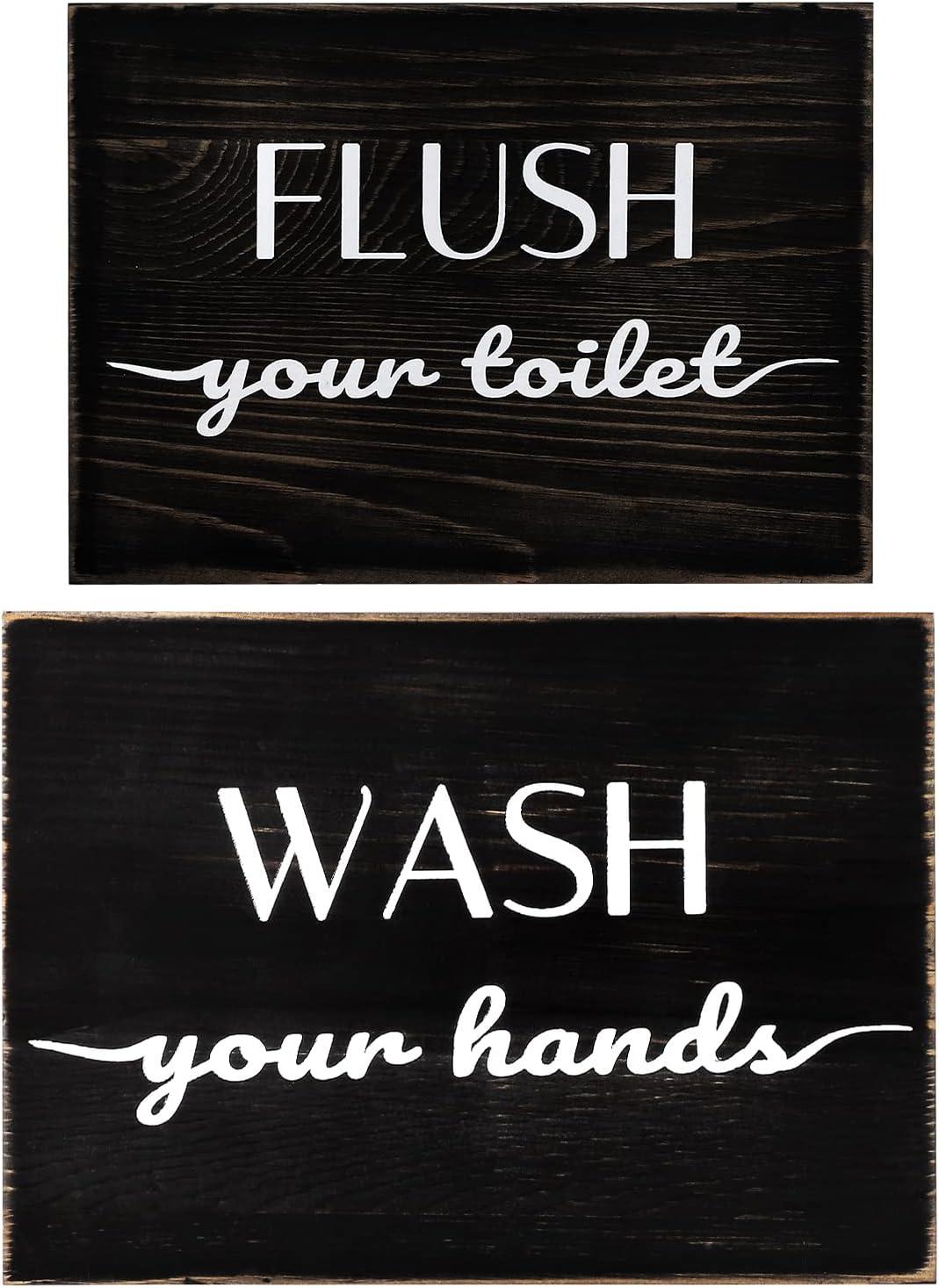 Set of 2 Black Farmhouse Bathroom Signs - Wash Hand & Flush Toilet ...
