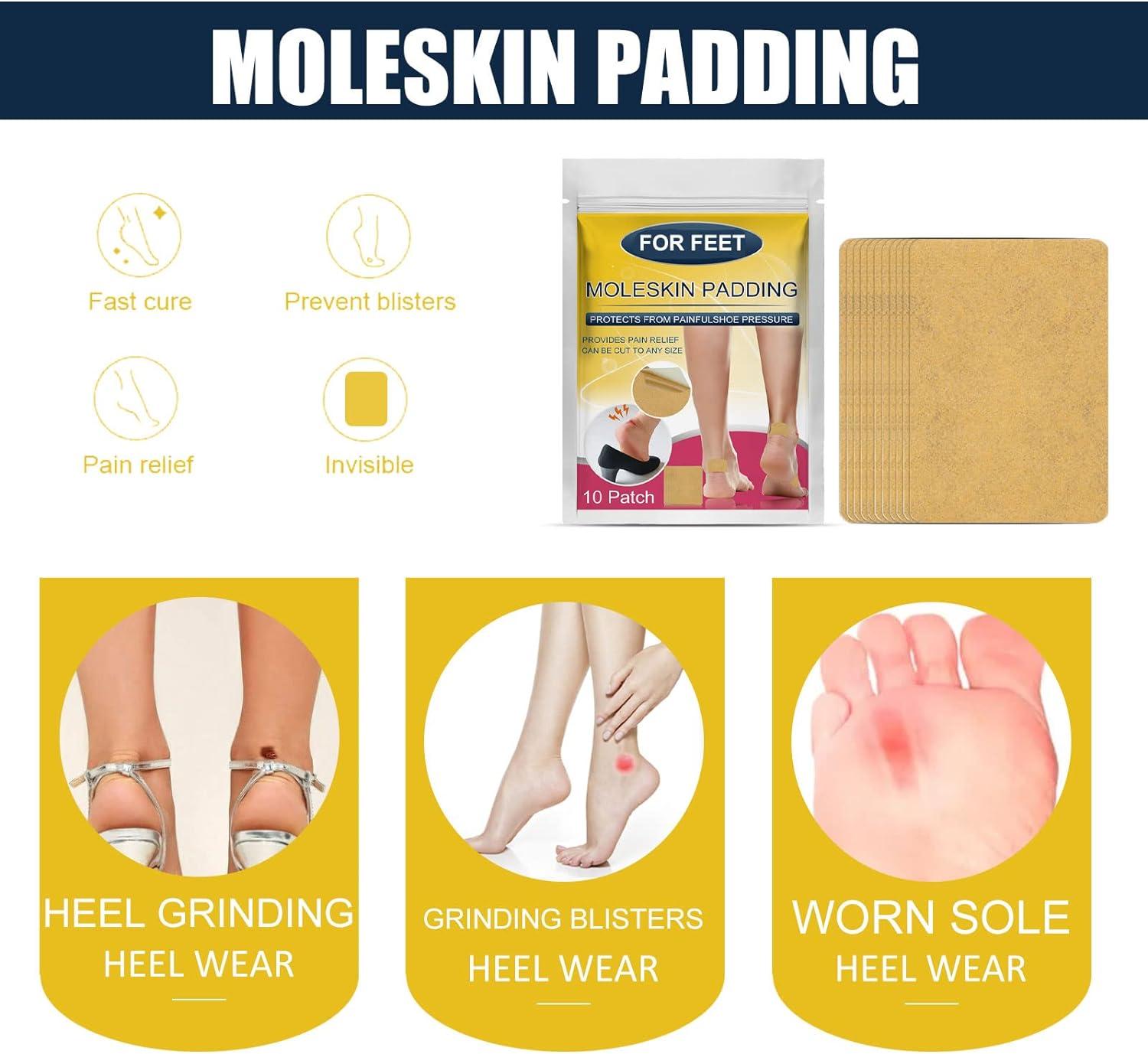 Moleskin Padding for Feet - 10 Pack with Adhesive Backing - Reduce ...