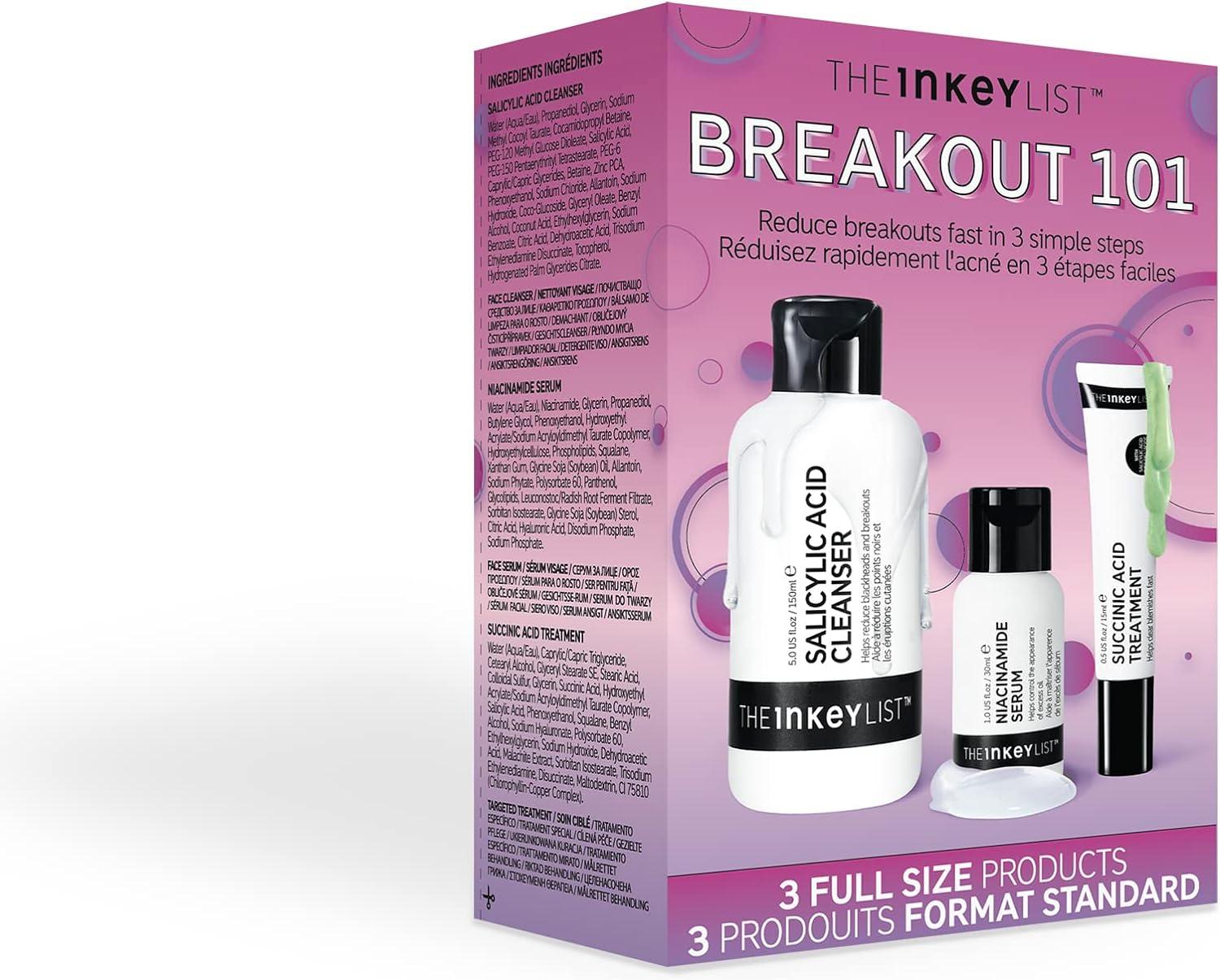 INKEY List Breakout 101 Kit: Salicylic Acid Cleanser, Niacinamide Serum, Succinic Acid Blemish ...