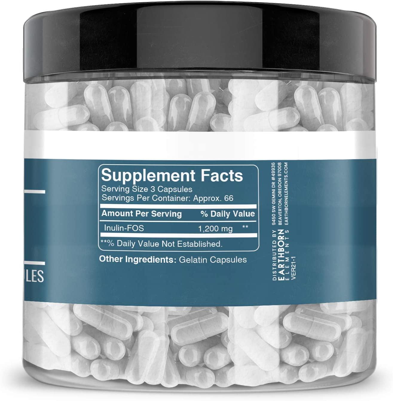 Earthborn Elements Inulin FOS 200 Capsules - Pure, Undiluted & Additive ...