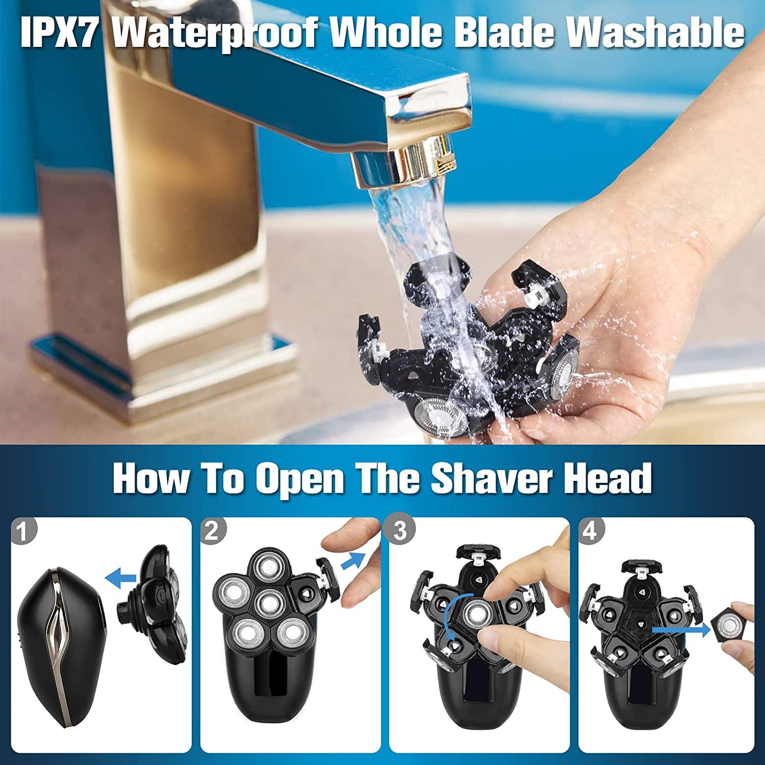 6-in-1 Electric Head Shaver for Bald Men - Wet/Dry Waterproof Razor for ...