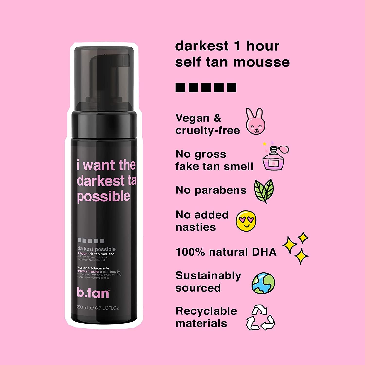 b.tan Darkest Self Tanner | 1-Hour Sunless Tanner Mousse for the ...