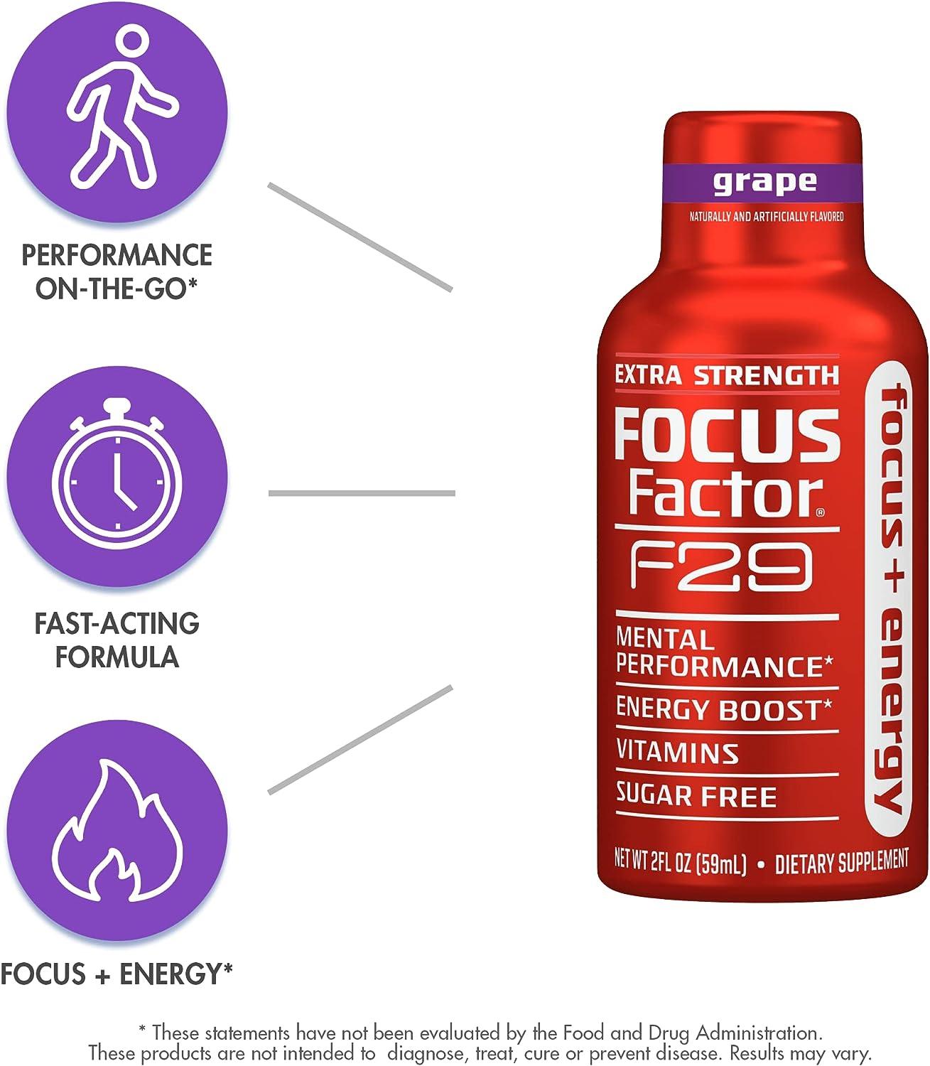 Focus Factor F29 Energy Shot 6-Pack Extra Strength Grape Sugar-Free ...
