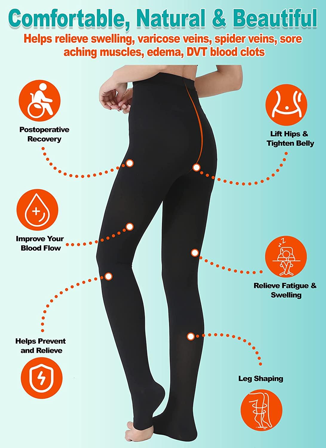 MGANG Compression Pantyhose Open Toe 20-30mmHg Waist High Support ...