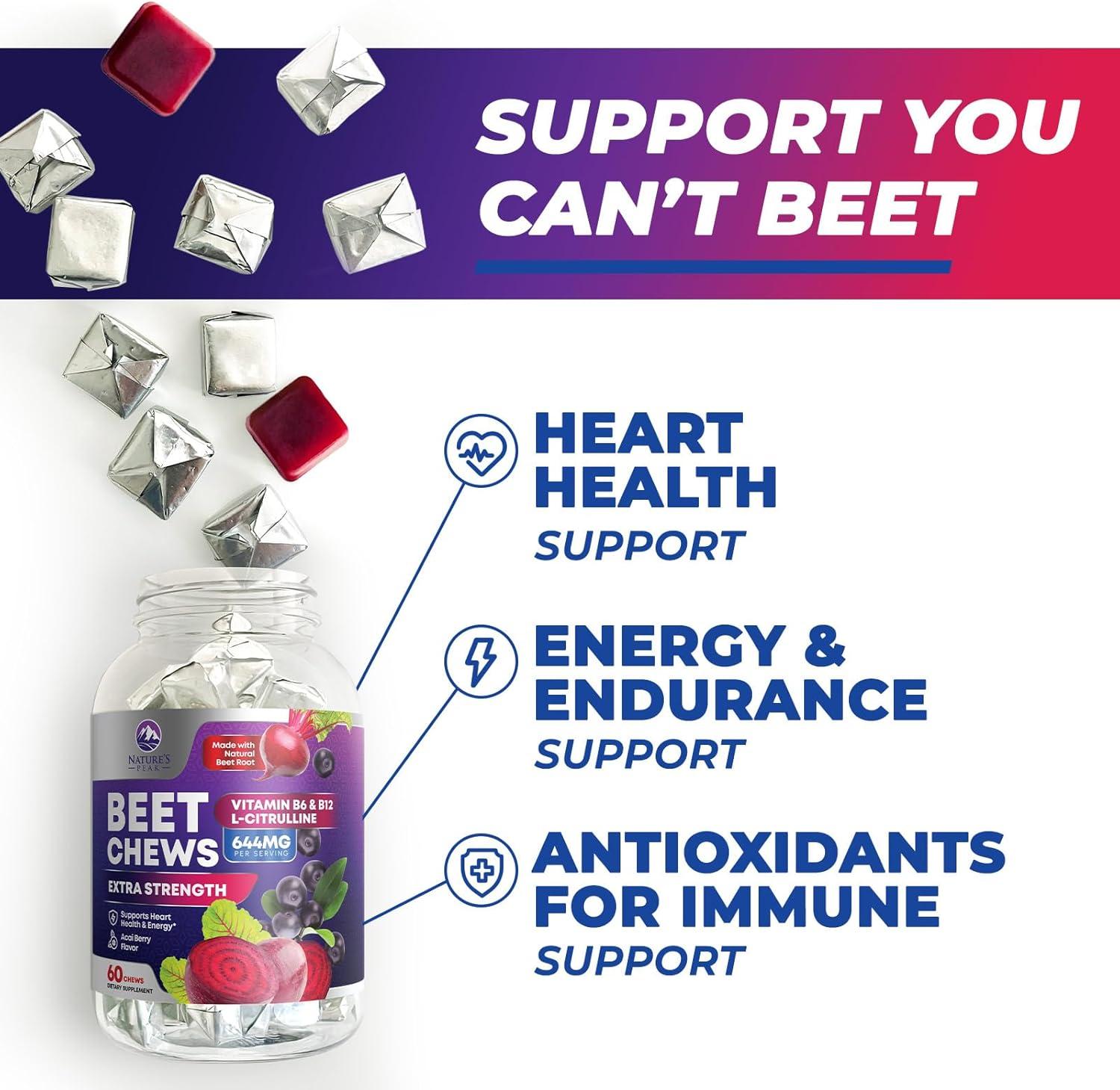 Beet Chews - Antioxidant-Rich Vegan Soft Chewables with Grape Seed ...