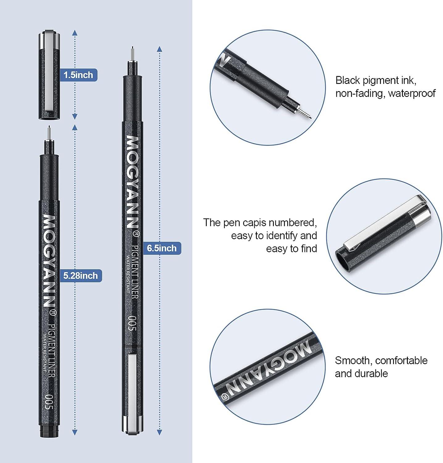 Mogyann Black Drawing Pens - 12 Waterproof Ink Pens for Artists ...