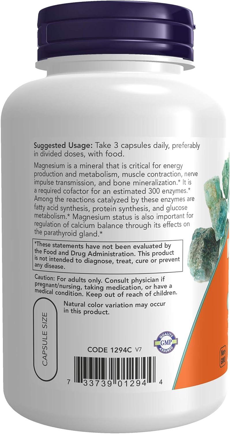 NOW Magnesium Citrate 120 Veg Capsules - Enzyme & Nervous System ...