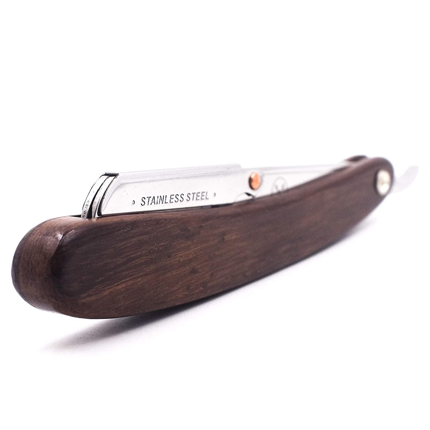 Parker's Walnut Wood Handle Barber Straight Razor for Men and 5 Razor ...