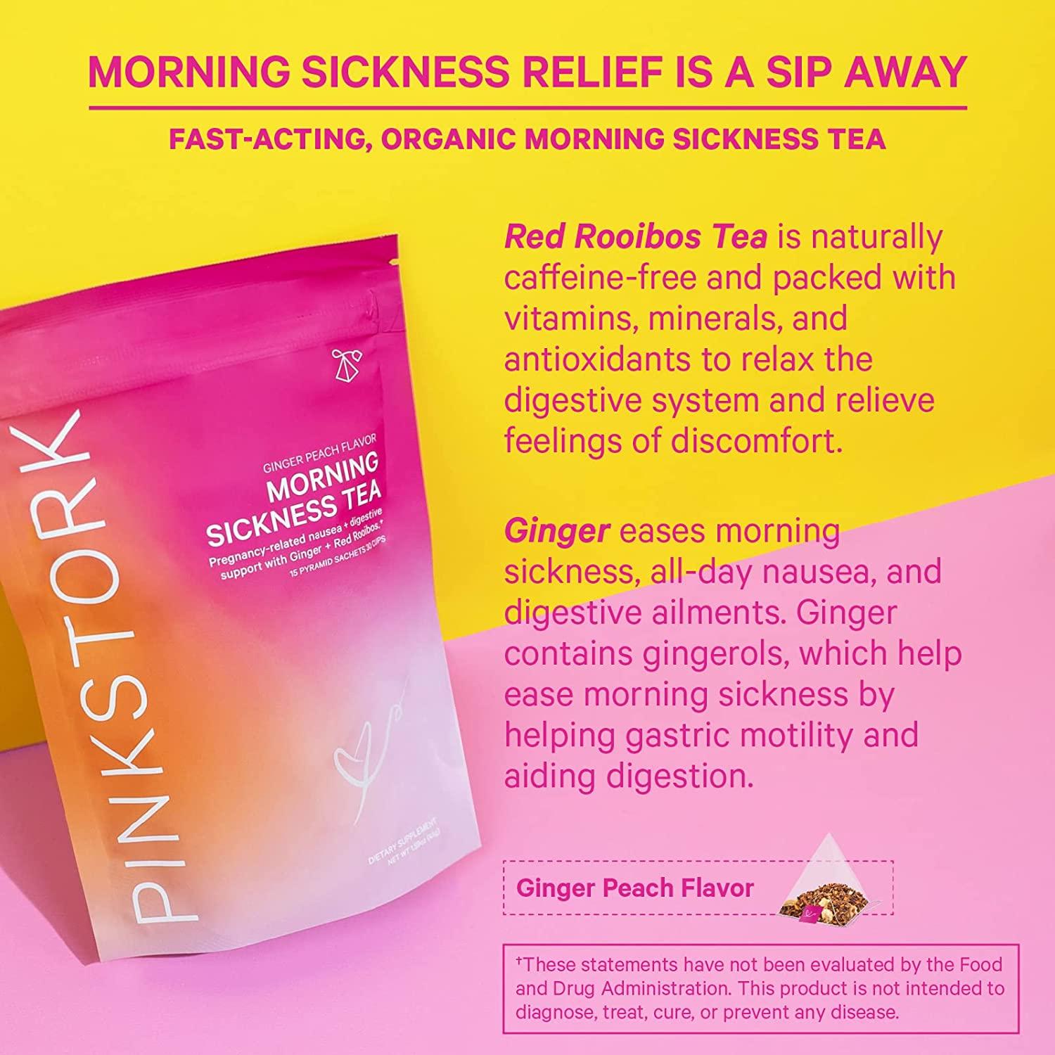 Pink Stork Morning Sickness Relief Tea - Organic Ginger Peach Blend for ...