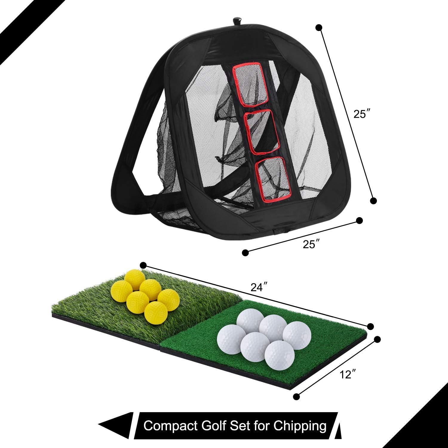 DURARANGE Pop-up Golf Chipping Net with Dual Turf Mat, Balls, and Tees ...