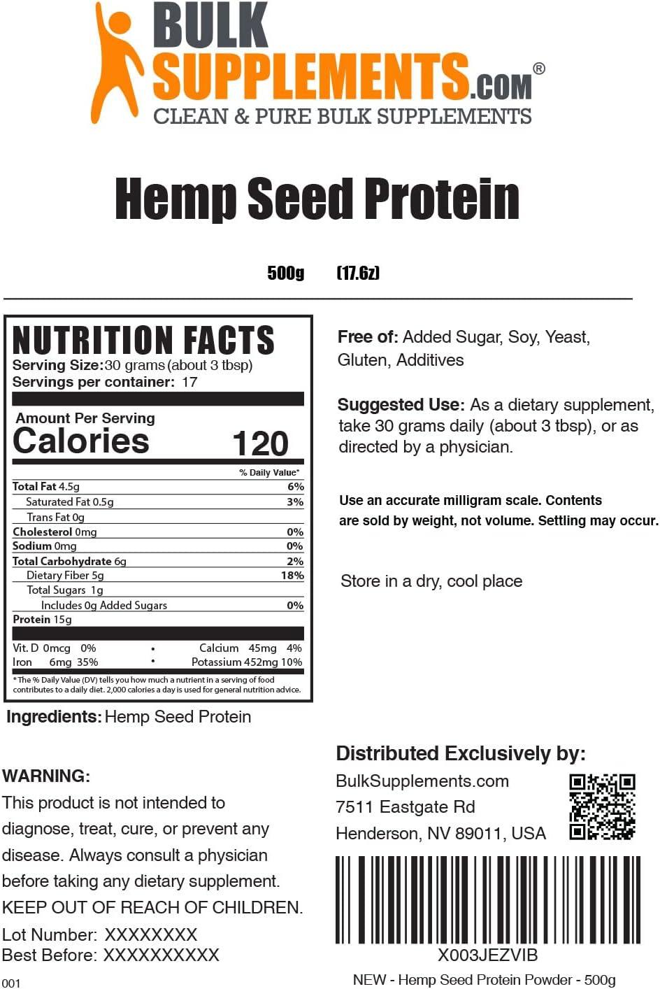 BULKSUPPLEMENTS.COM Hemp Powder - Vegan Protein Powder - Unsweetened ...