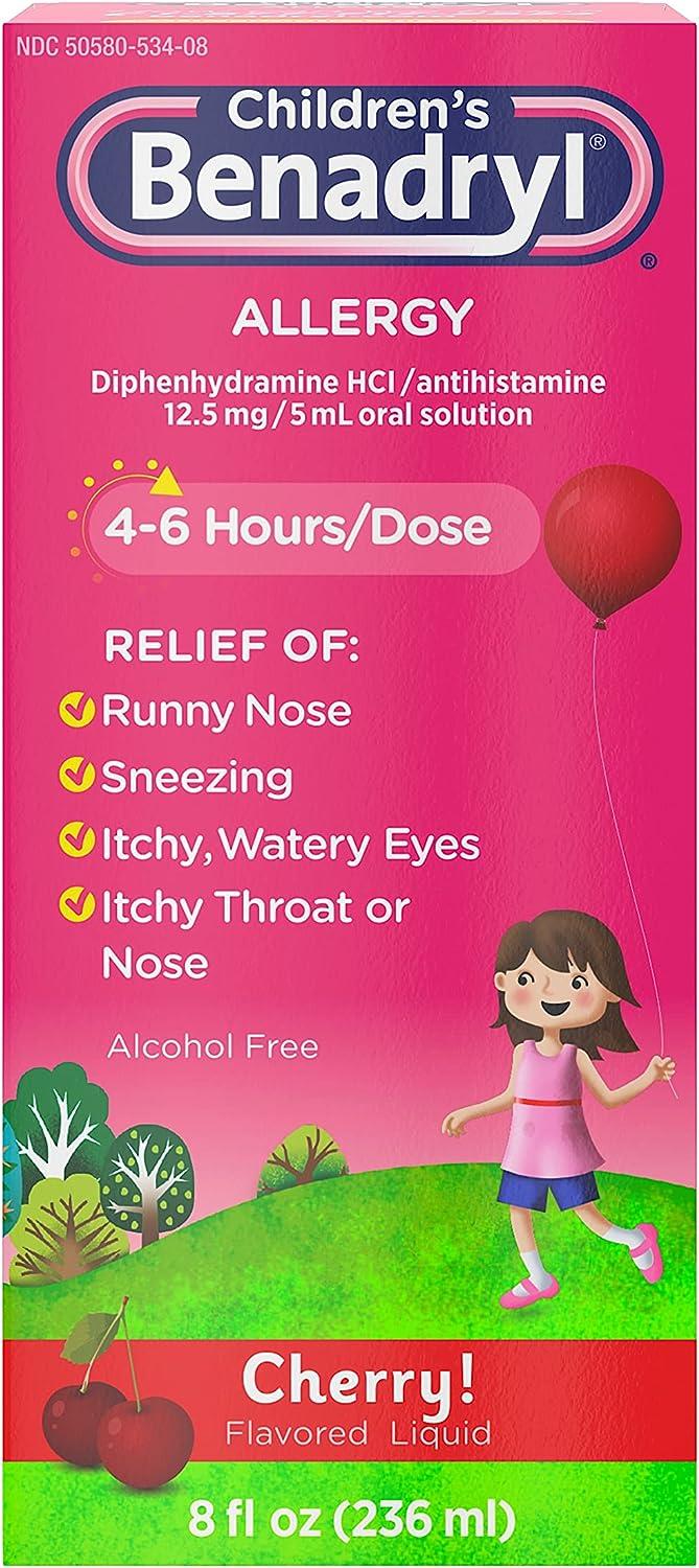 Benadryl Children's Allergy Relief Liquid Medicine - Cherry Flavored, 8 ...