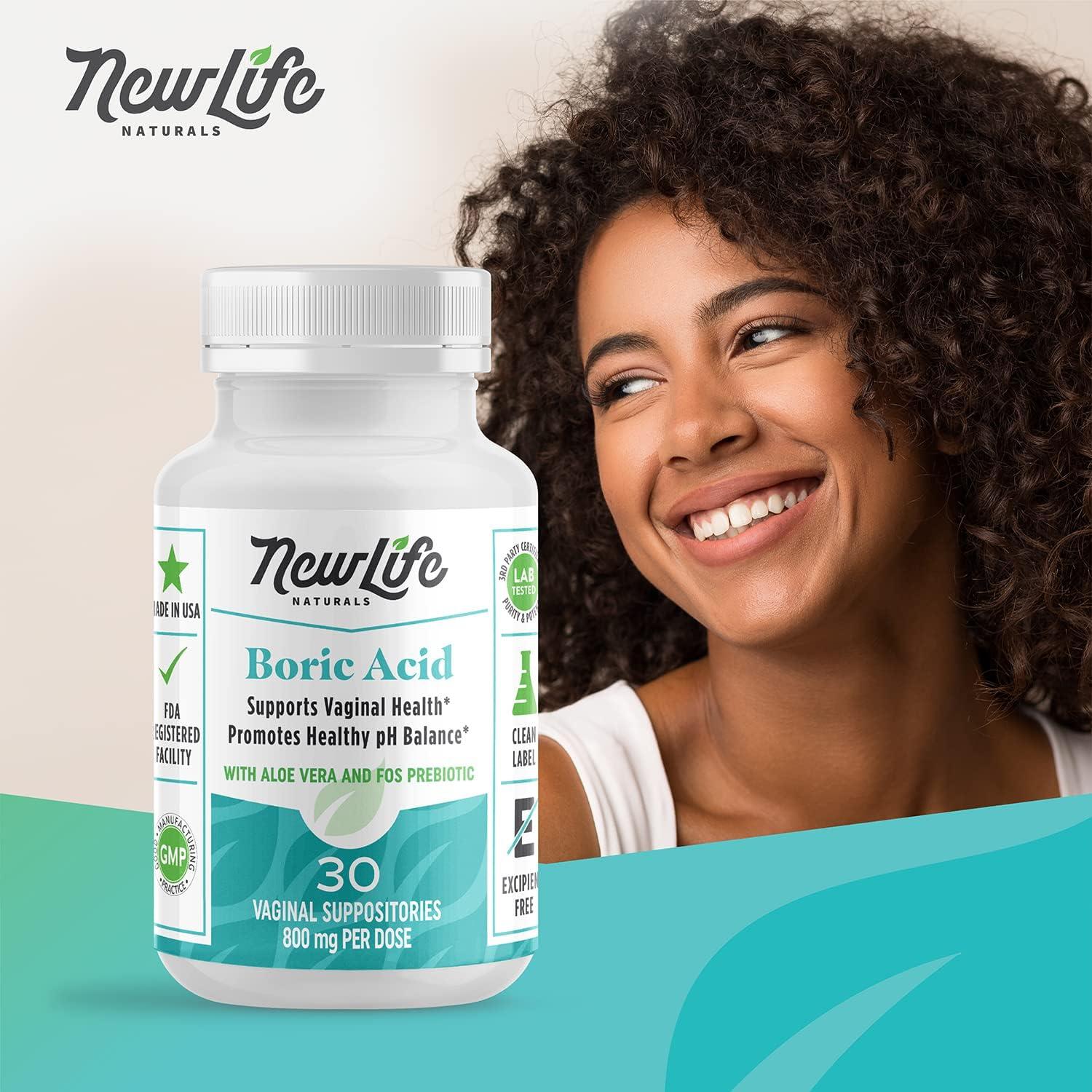 NewLife Naturals Boric Acid Vaginal Suppositories with Aloe Vera & FOS ...