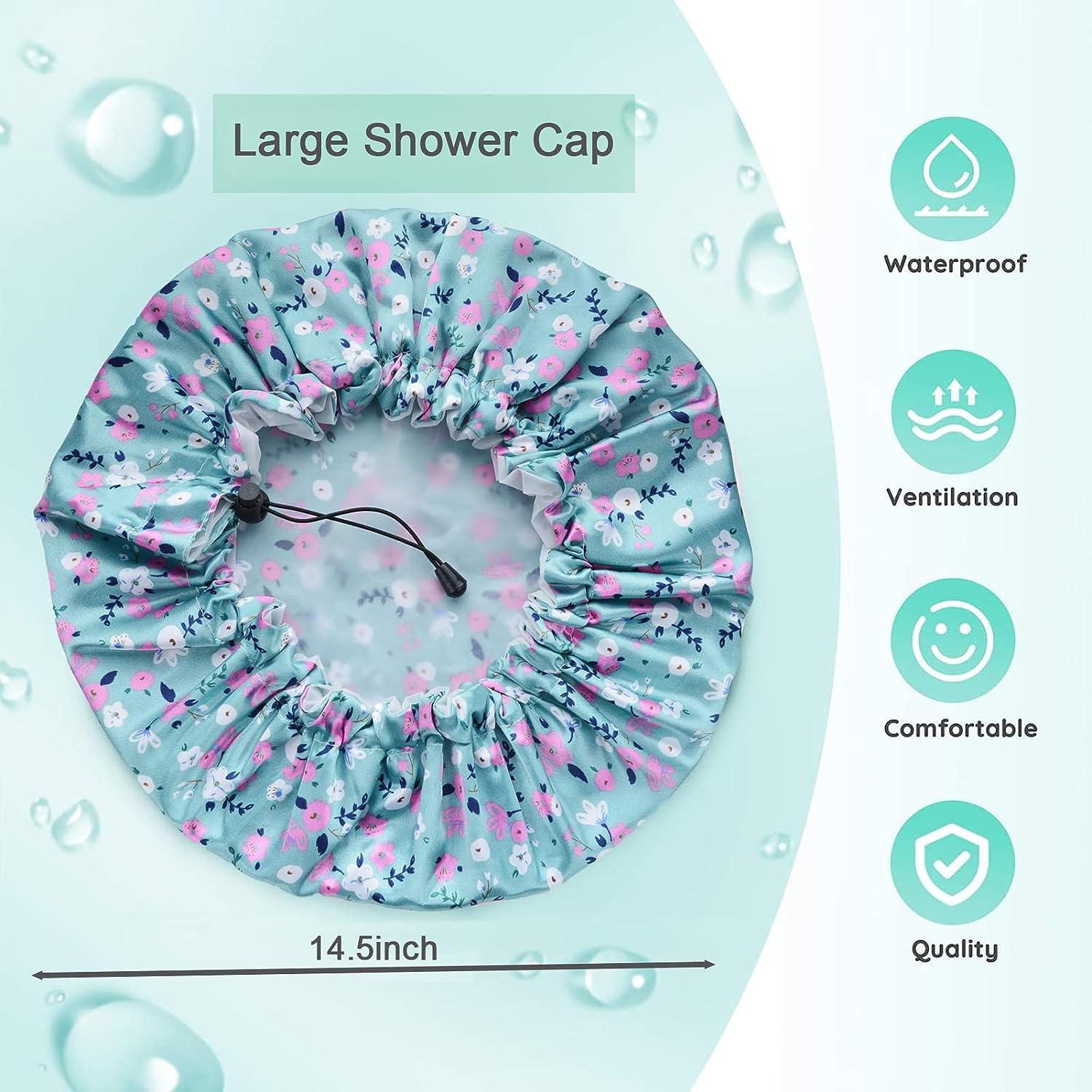 Luvruitaky 2PCS Large Reusable Waterproof Satin Shower Cap for Women ...