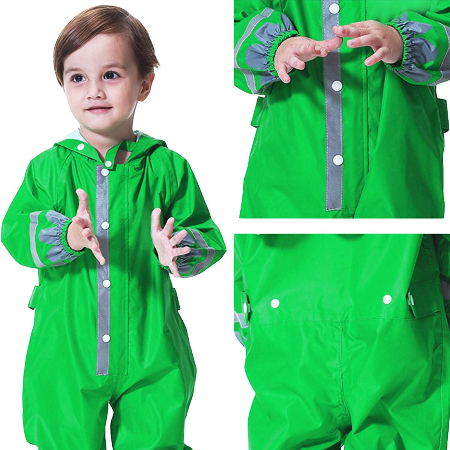 Kids Button Rain Suit | De feuilles All-in-one Waterproof Puddle Suits | Hooded Raincoat ...