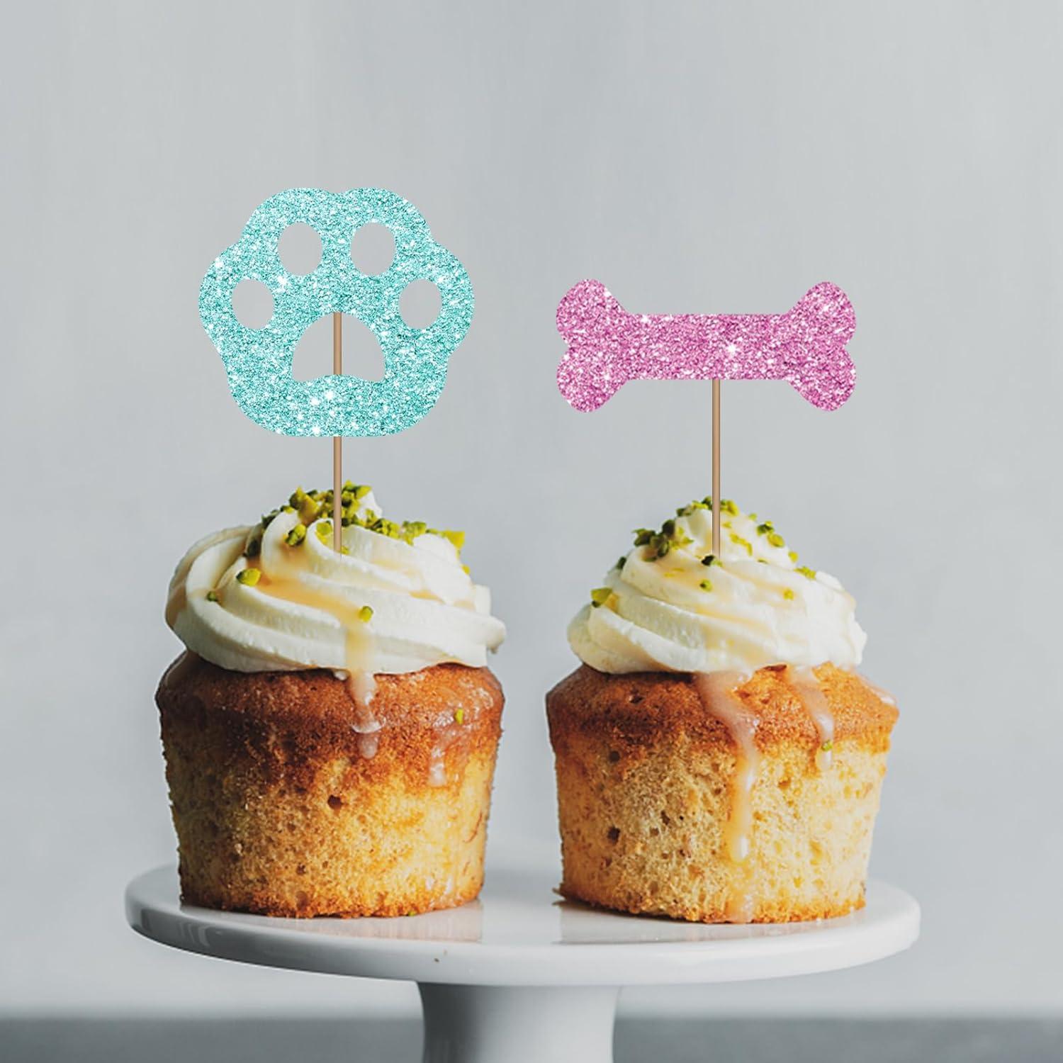 Dog Paw & Bone Cupcake Toppers Puppy Baby Shower Cupcake Toppers Puppy ...