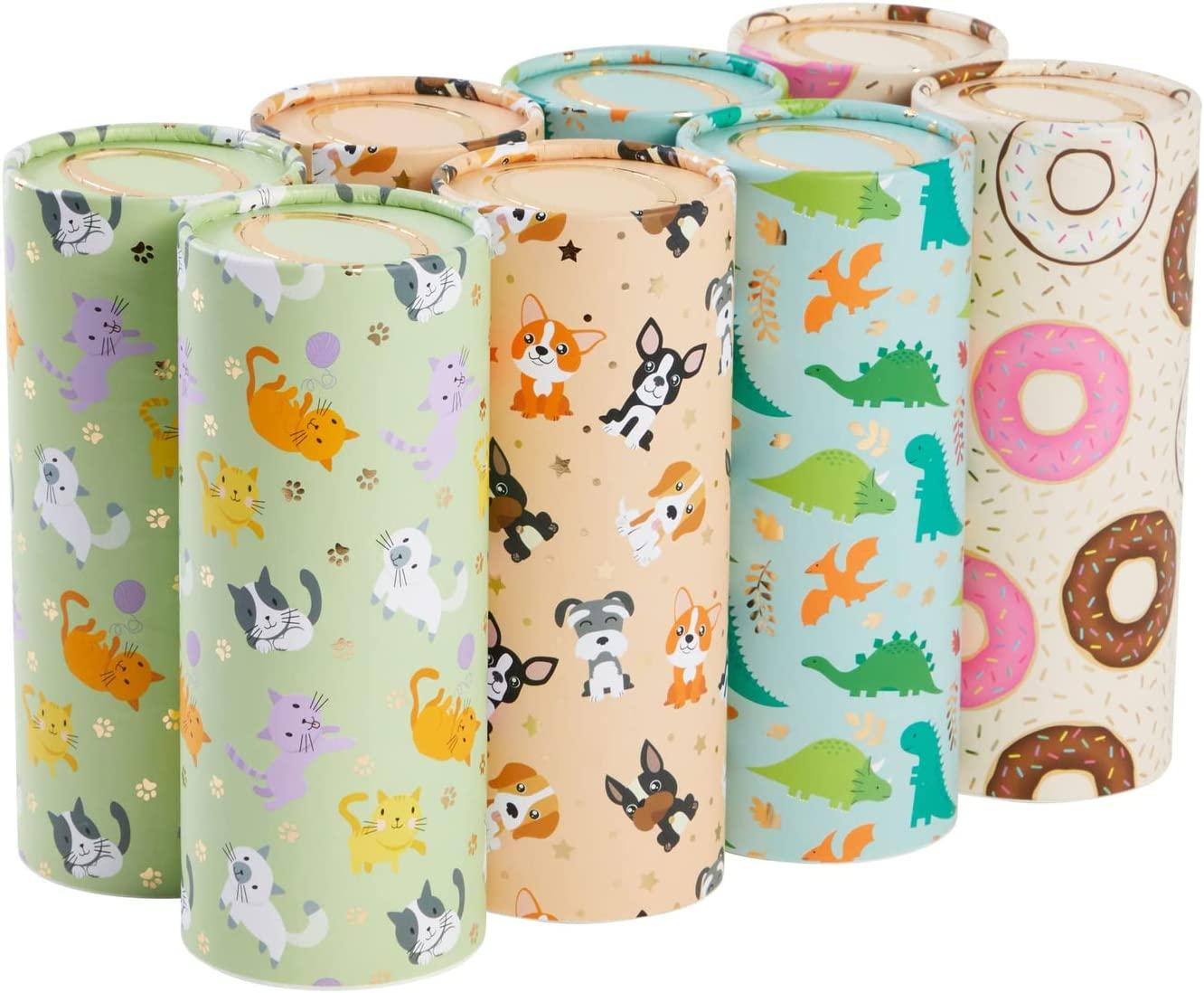 8 Pack Cylinder Tissue Boxes for Car Cup Holder - 4 Cute Designs - 400 ...
