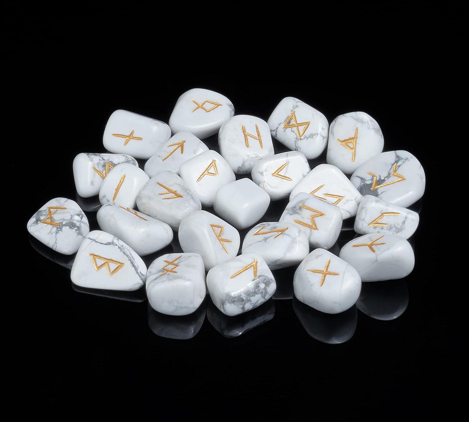 Crocon Howlite Rune Stones Set - Engraved Elder Futhark Crystal Runes ...