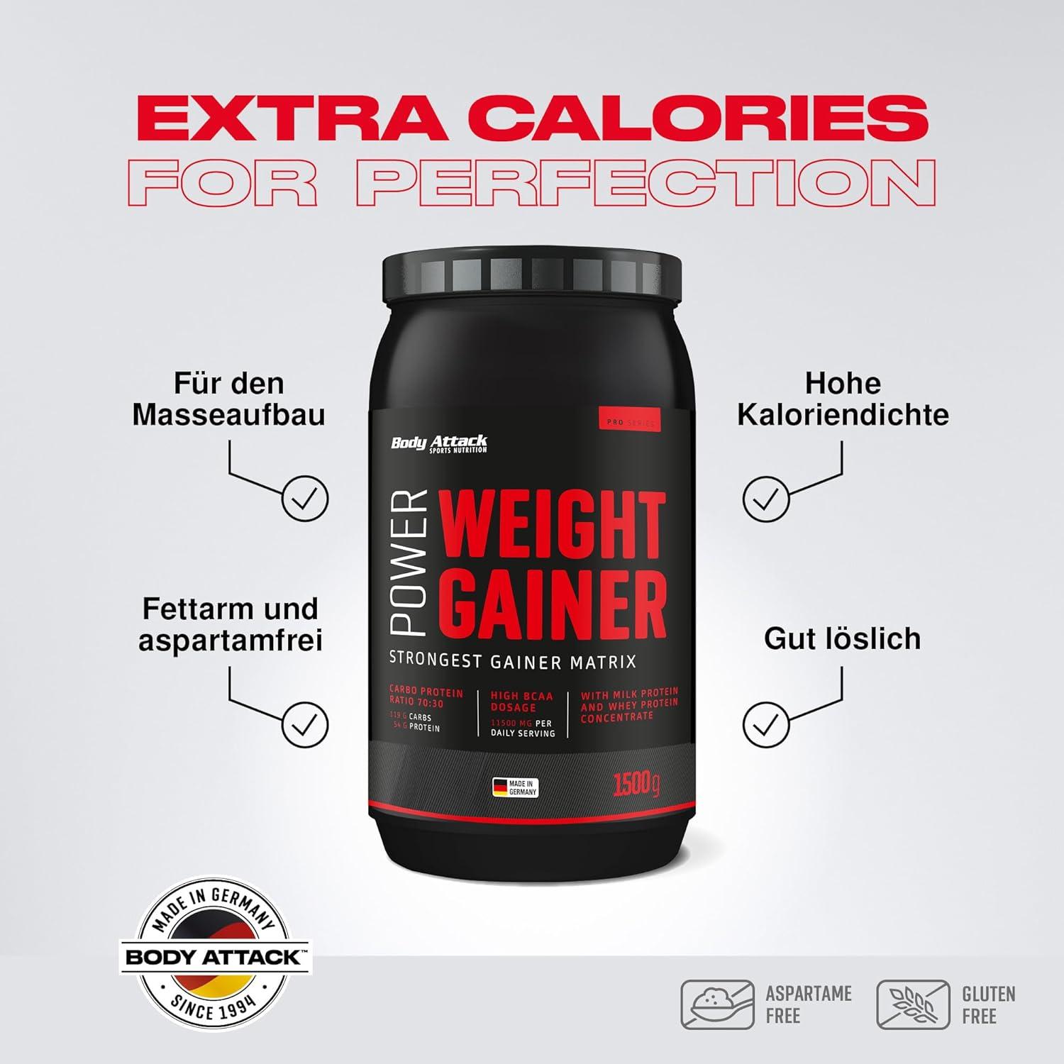 Body Attack Weight Gainer Strawberry 1.5 kg | Low-Fat Mass Shake with ...