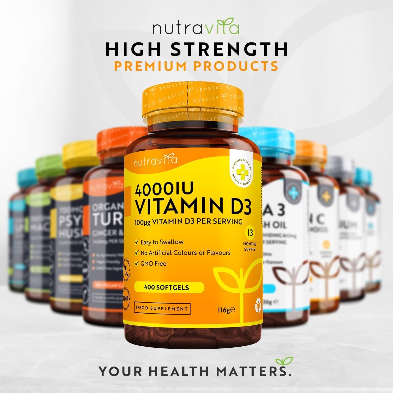 Nutravita Vitamin D3 4000 IU - 400 High Strength Softgels - Max Strength Cholecalciferol ...