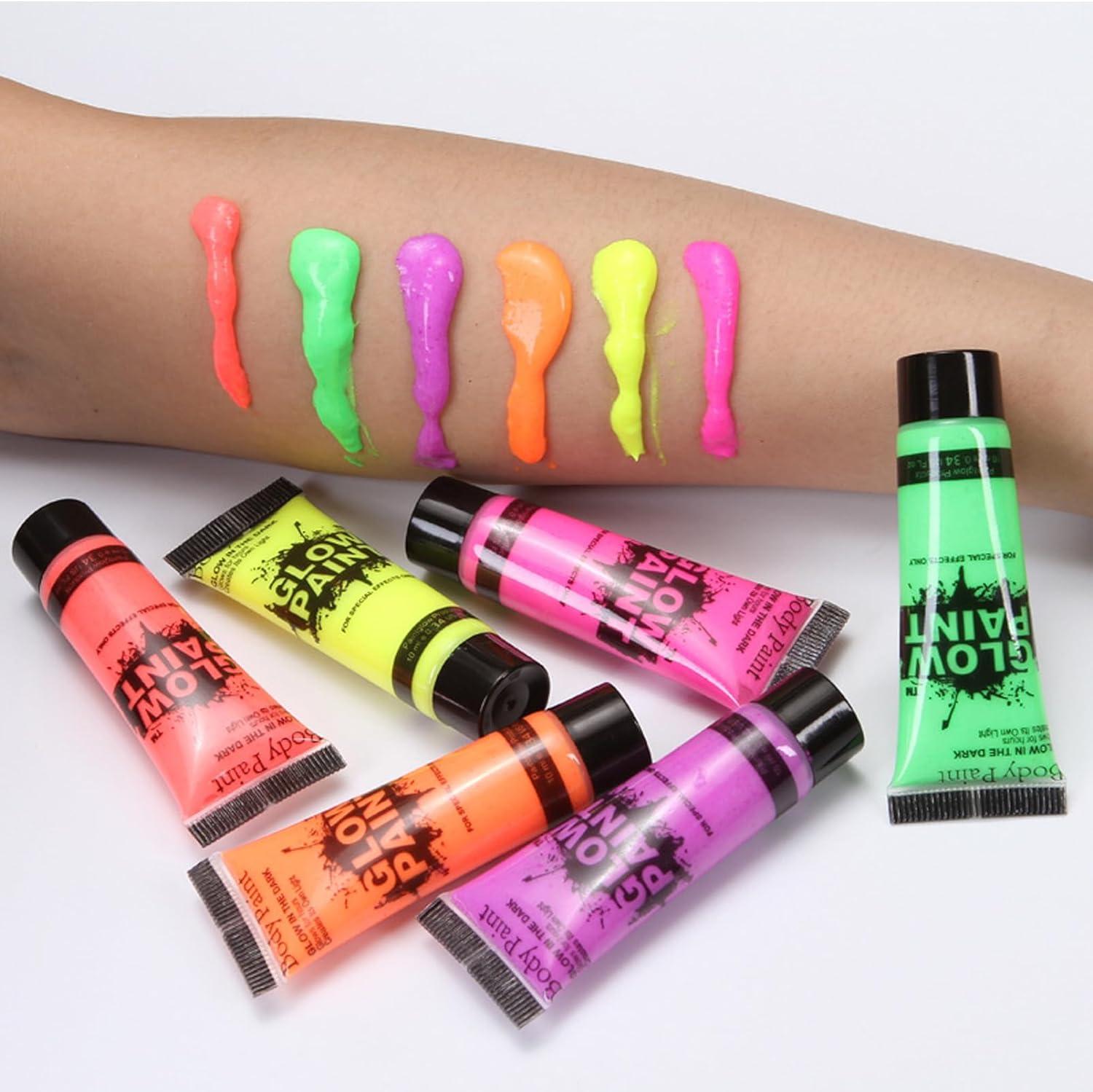 6pcs Glow In The Dark UV Face Paint Set for Halloween, Party & Cosplay ...