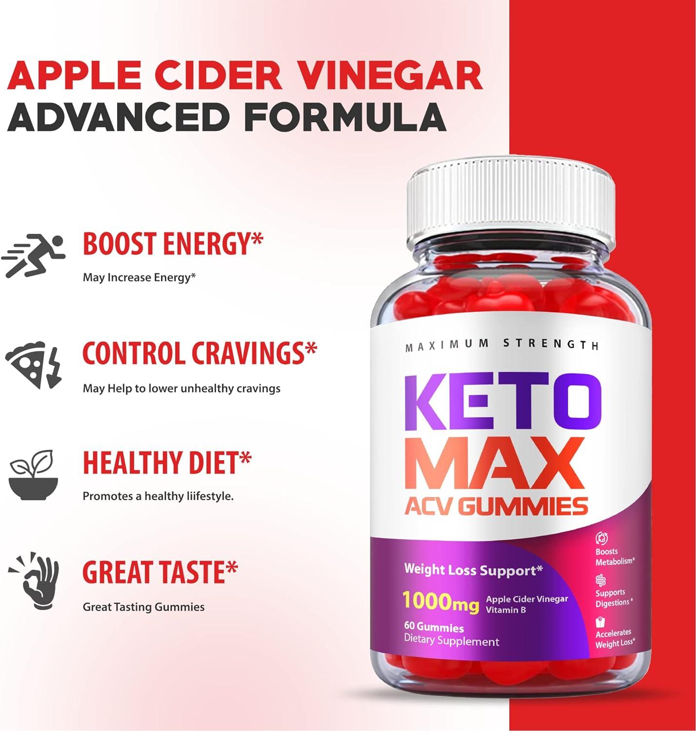 2 Pack Keto Max ACV Gummies - 1000mg with Apple Cider Vinegar, B12 ...