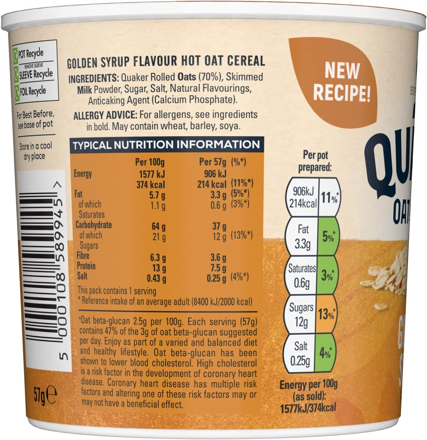 Quaker Oat So Simple Golden Syrup Porridge Pots 57 g (Pack of 24) | Buy ...