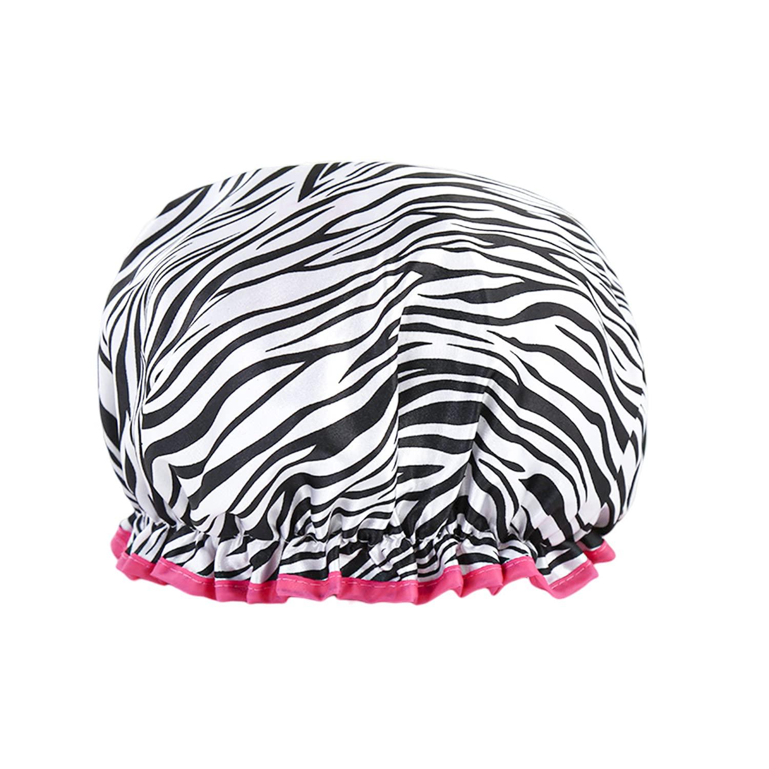 Double Thickened Waterproof Zebra Shower Cap - Trendy Design for ...