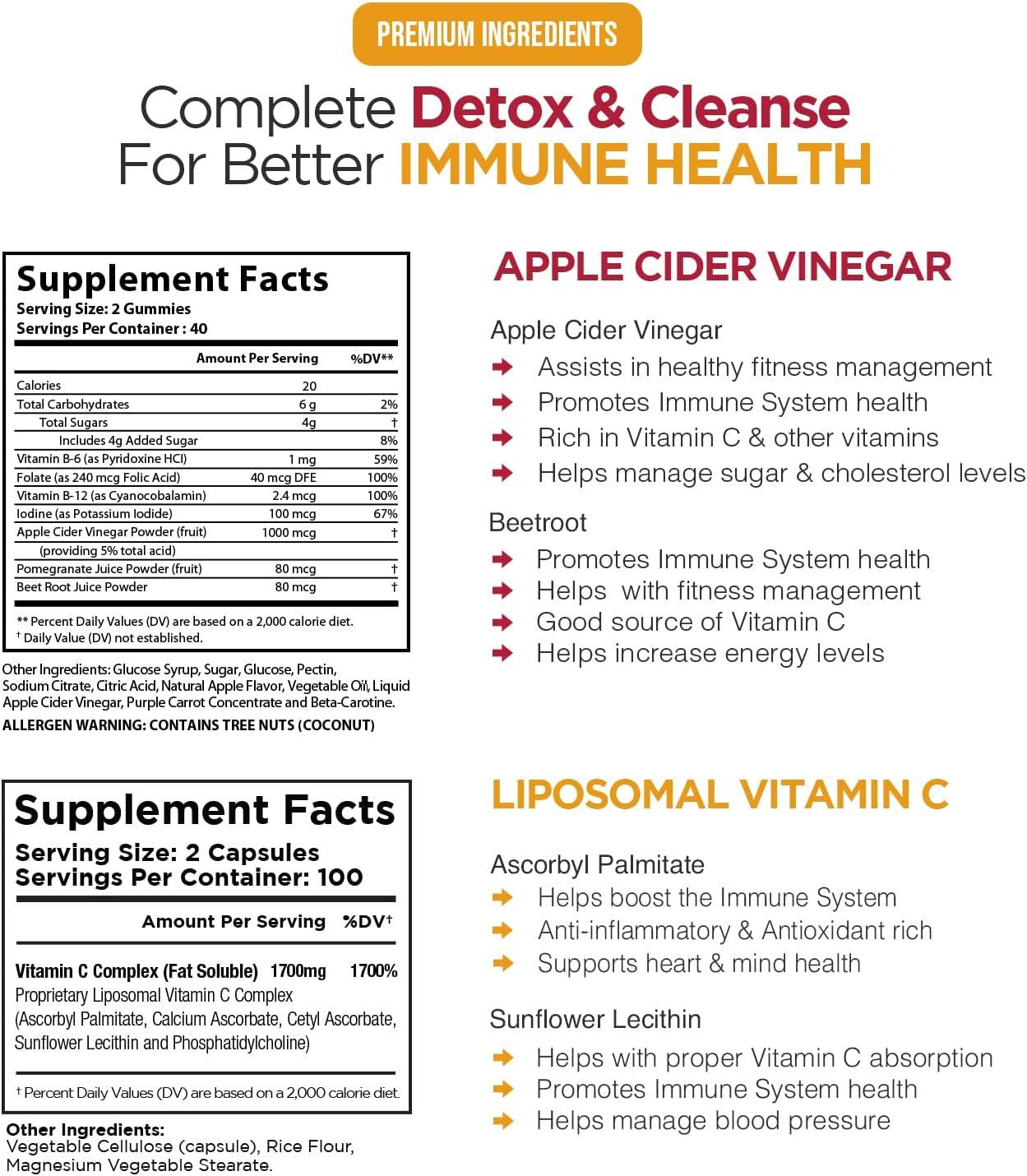 Ultimate Immune Boost Bundle - Liposomal Vitamin C & ACV Gummies for Detox and Weight Loss ...