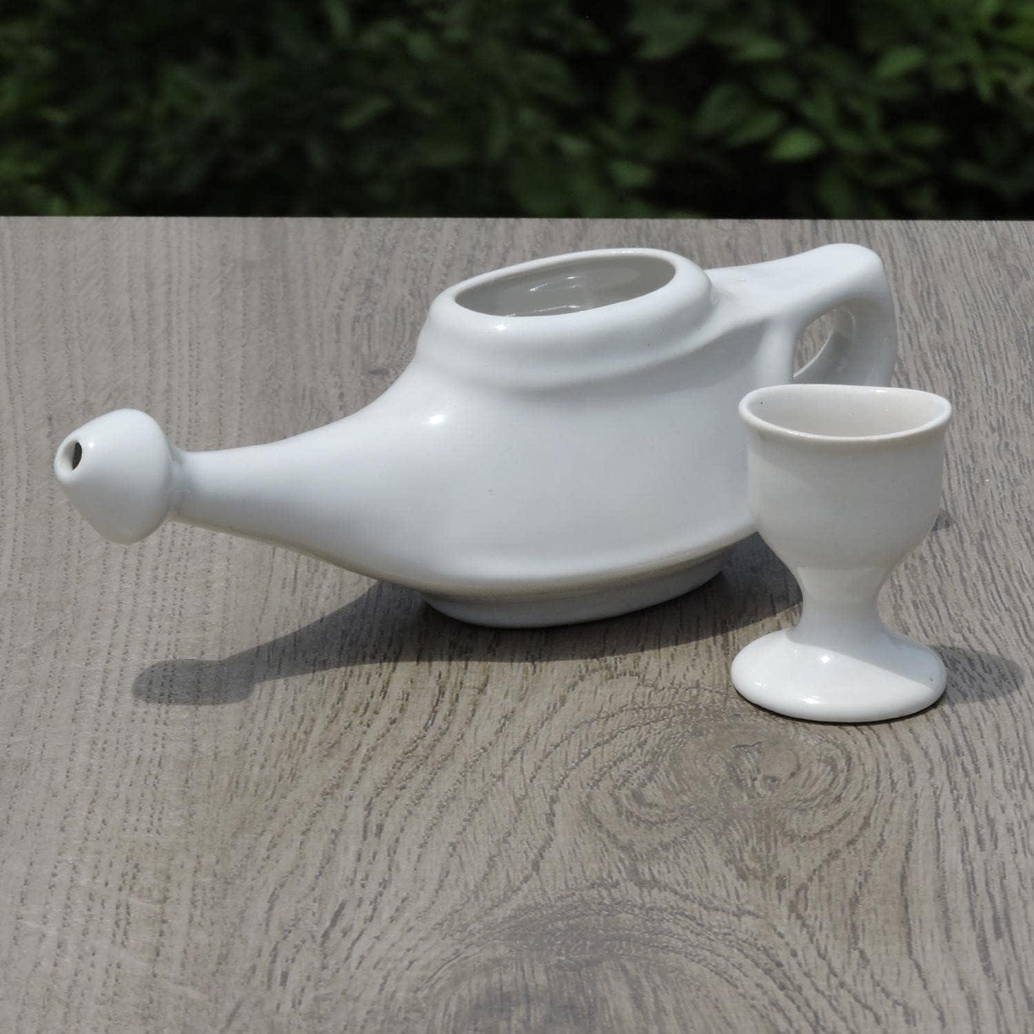HealthGoodsIn Ceramic Neti Pot Set with Eye Wash Cup & 5 Sachet Neti ...