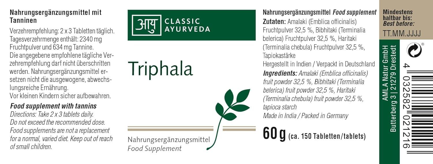 Classic Ayurveda Triphala Tablets - 60g | Dried Amla Haritaki ...