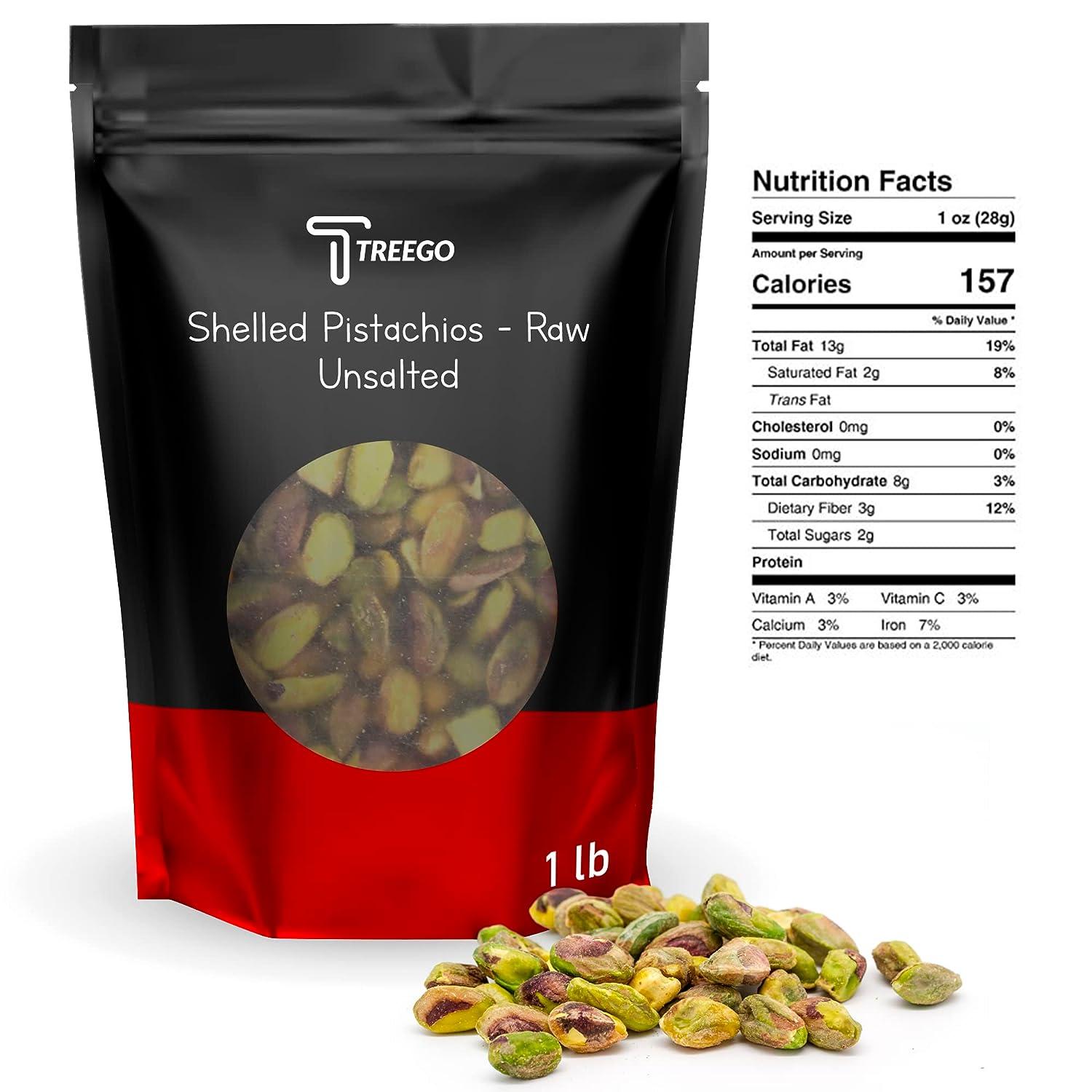 Treego 1lb Bag Unsalted Pistachios No Shell - Raw California Grown Kernels | Healthy Snack with ...