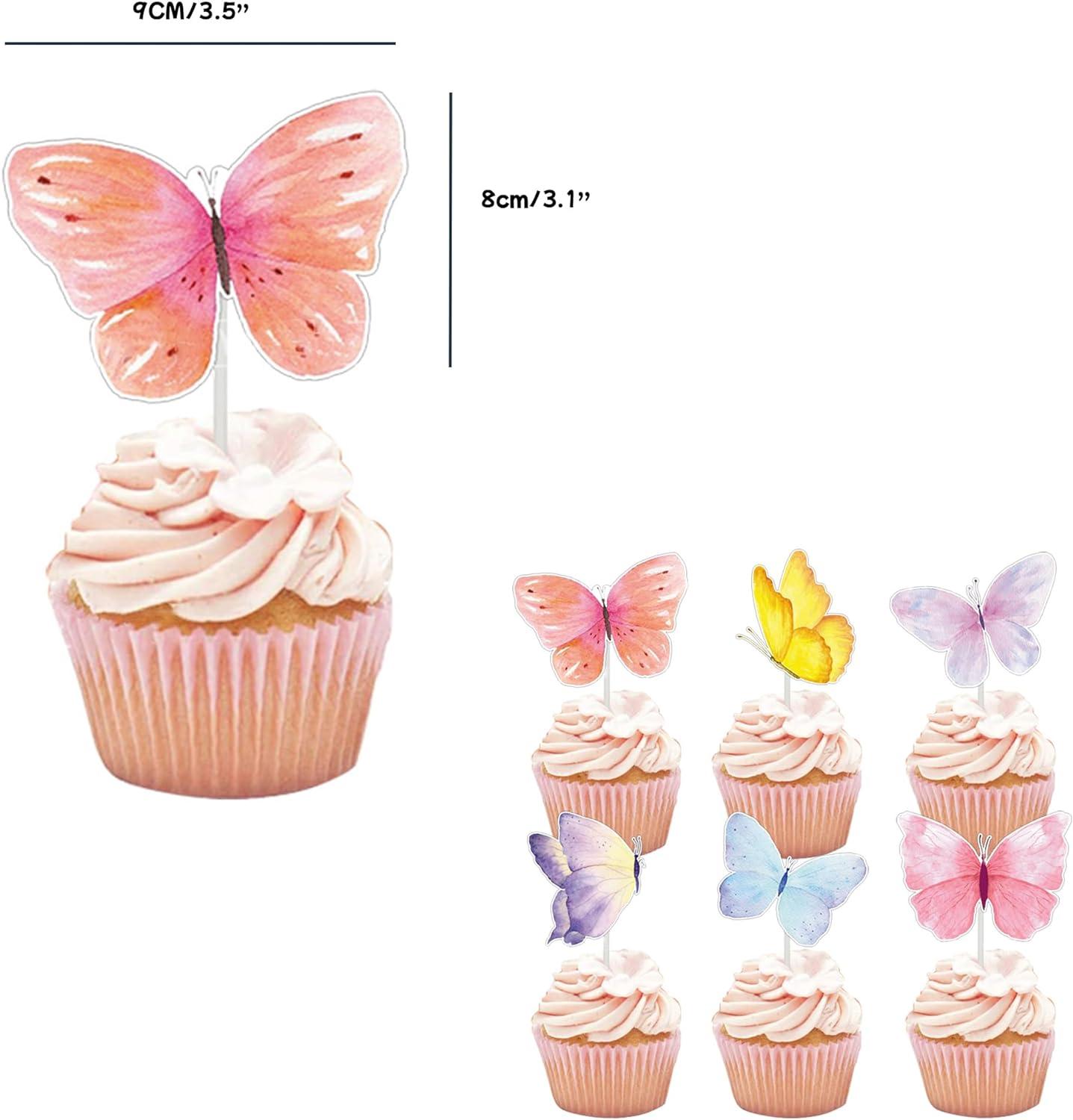 12PCS Butterflies Cupcake Topper Pink Butterfly Cupcake Toppers Cake ...