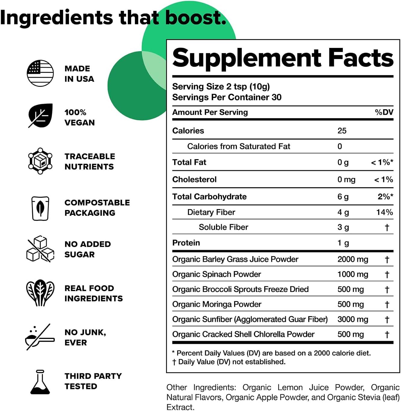 Organic Superfood Powder - Green Juice Smoothie Mix with Chlorella ...