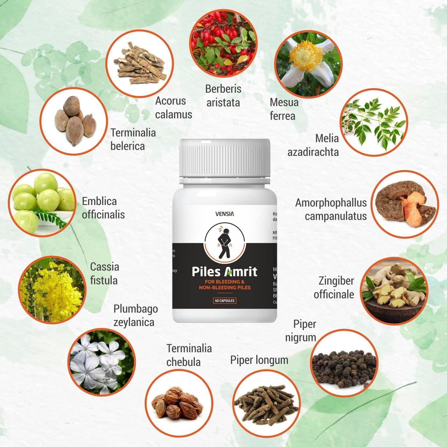 VENSIA Piles Amrit Capsules (60 pcs) - Fast-Acting Relief for ...