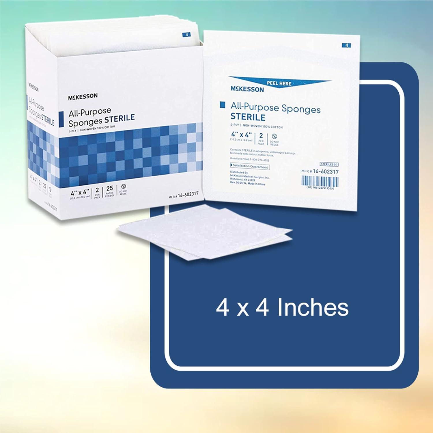 McKesson Sterile All Purpose Sponges 4-Ply Cotton 4x4 Inch - 50 Count ...
