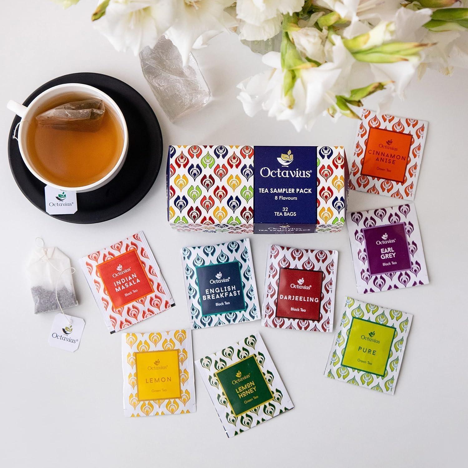 Octavius | Assorted Tea Bag Sampler Gift Set - 8 Tea Flavors | 64 ...
