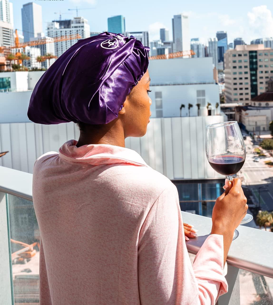 Knotless Kay Extra Long Satin Bonnet | Adjustable Snap Button | Purple ...