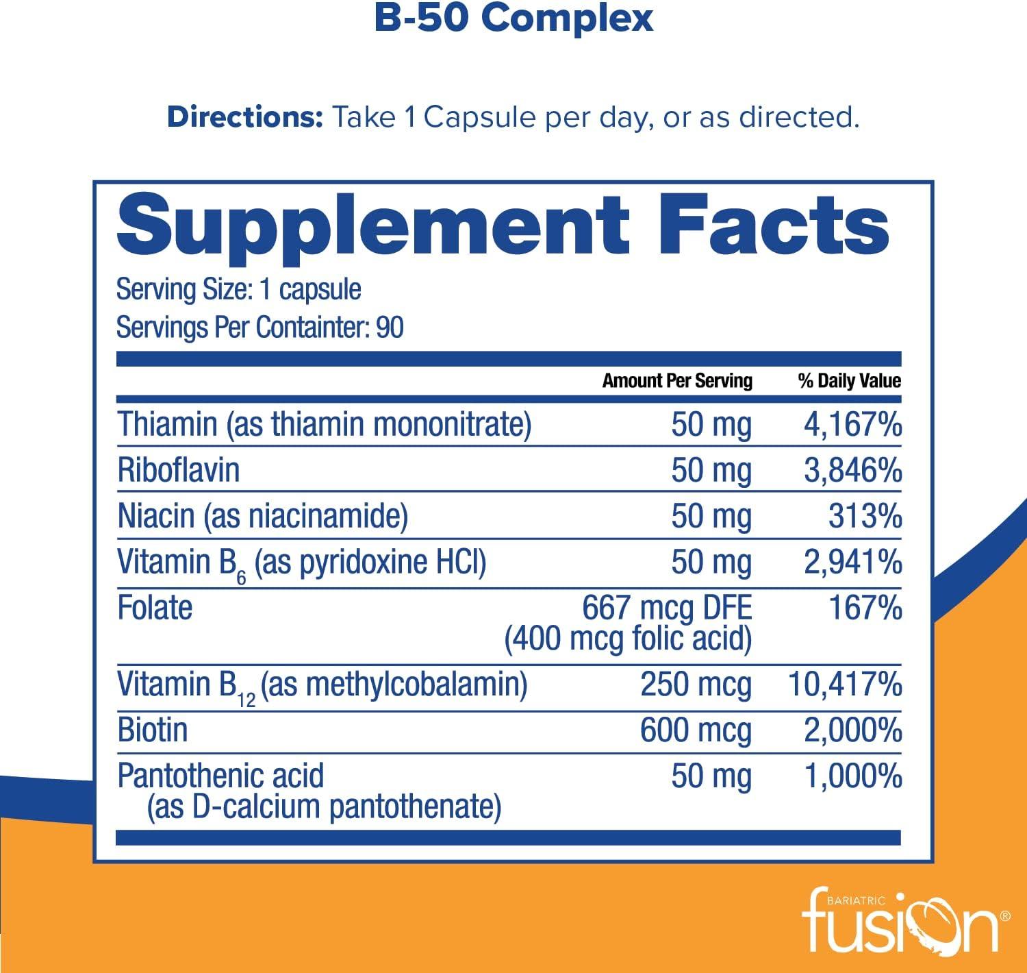Bariatric Fusion Vitamin B-50 Complex | Easy to Swallow Capsules for ...