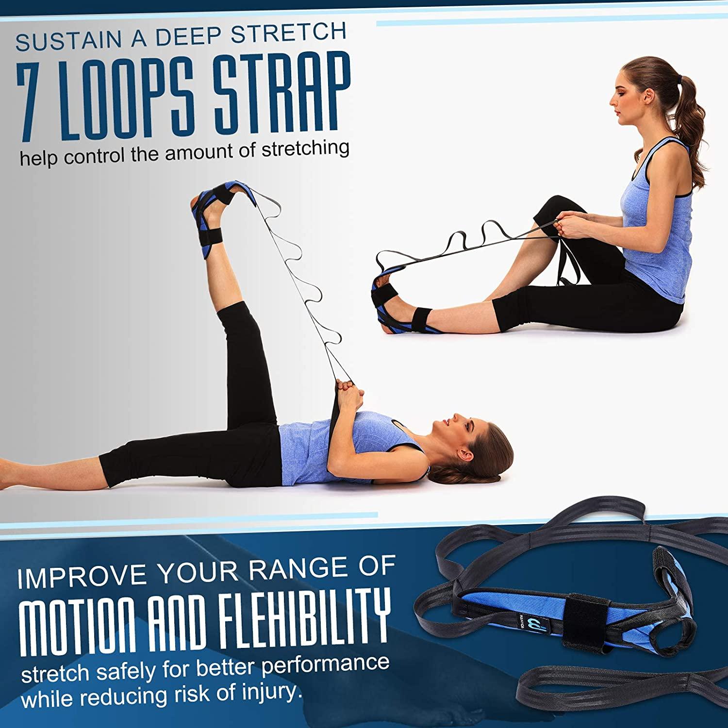 Foot & Calf Stretcher + Yoga Strap for Plantar Fasciitis, Achilles ...