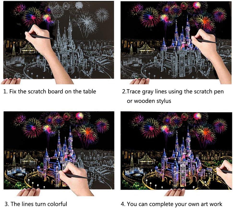 Rainbow Scratch Paper Sketch Pads - 4 Pack Night View Scratchboard for ...