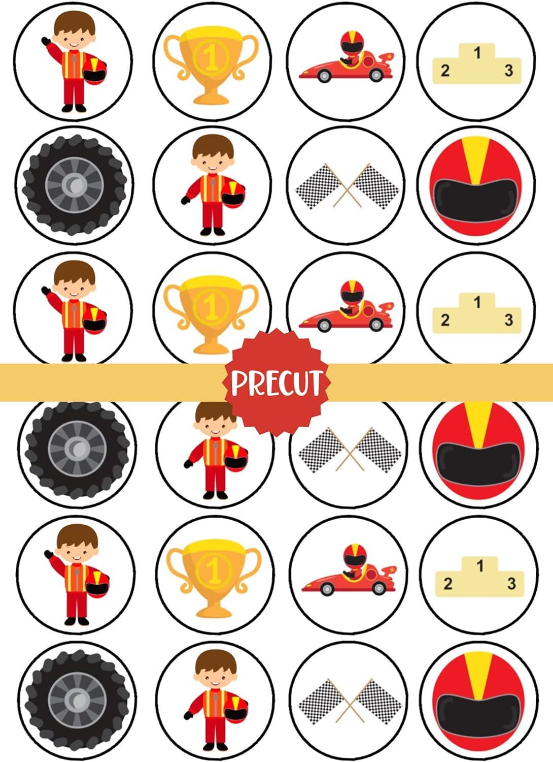 PRECUT Car Racing Edible Cupcake Toppers - Race Cars Theme #2 Premium ...